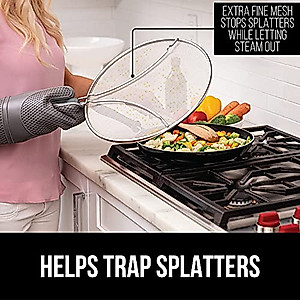 Gorilla Grip Splatter Screen for Frying Pan, Easy Clean Stainless Steel Grease Cover, Stop Hot Oil and Bacon Splash, Cooking Guard for Skillet, Comfortable Handle, Dishwasher Safe, 11.8 Inch, Gray
