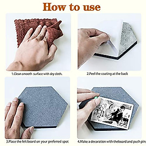 Soyizom Felt Pin Board Self Adhesive Board for Photos | Notice | Memos | Display,Thickened Bexagonal Bulletin Board Decorative Pin Board Pads for Offices School Wall Decor(7 Pcs/Set,Cement-Grey）
