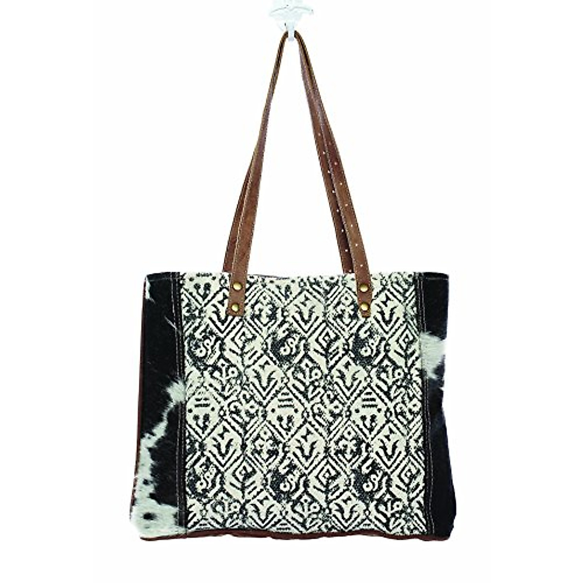 Myra Bag Cotton & Cowhide Upcycled Canvas Tote Bag S-1136