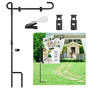 Garden Flag Holder Stand, Premium Garden Flag Pole Stand Metal Powder-Coated Weather-Proof Paint, with Anti-Wind Clip and Stoppers for Outdoor Garden Lawn, Yard Flags(4 Pack)