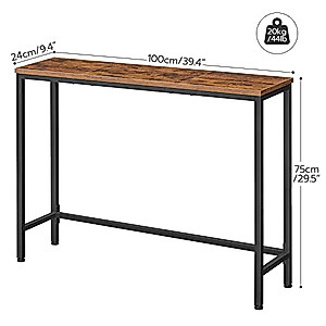 HOOBRO Console Table, Sofa Table with Support Bar, Hallway Entrance Table for Living Room, Entryway, Corridor, Sturdy, Easy Assembly, Wood Look Accent Table, Rustic Brown and Black BF751XG01