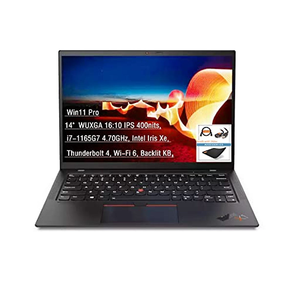 Lenovo ThinkPad X1 Carbon Gen 9 Thin Light Laptop, 14" WUXGA 16:10 IPS 400nits, i7-1165G7 4.70GHz, Intel Iris Xe, Wi-Fi 6, Thunderbolt 4, Backlit KB, Win11 Pro, w/Accessories (16GB RAM | 1TB PCIe SSD)