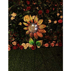MUMTOP Solar Wind Spinner 33 Inch Sunflower Wind Sculptures for Garden Patio Courtyard Decoration