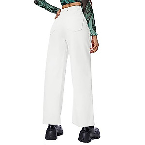 SweatyRocks Women's Casual Loose High Waist Solid Straight Wide Leg Jeans White Elastic Waist S