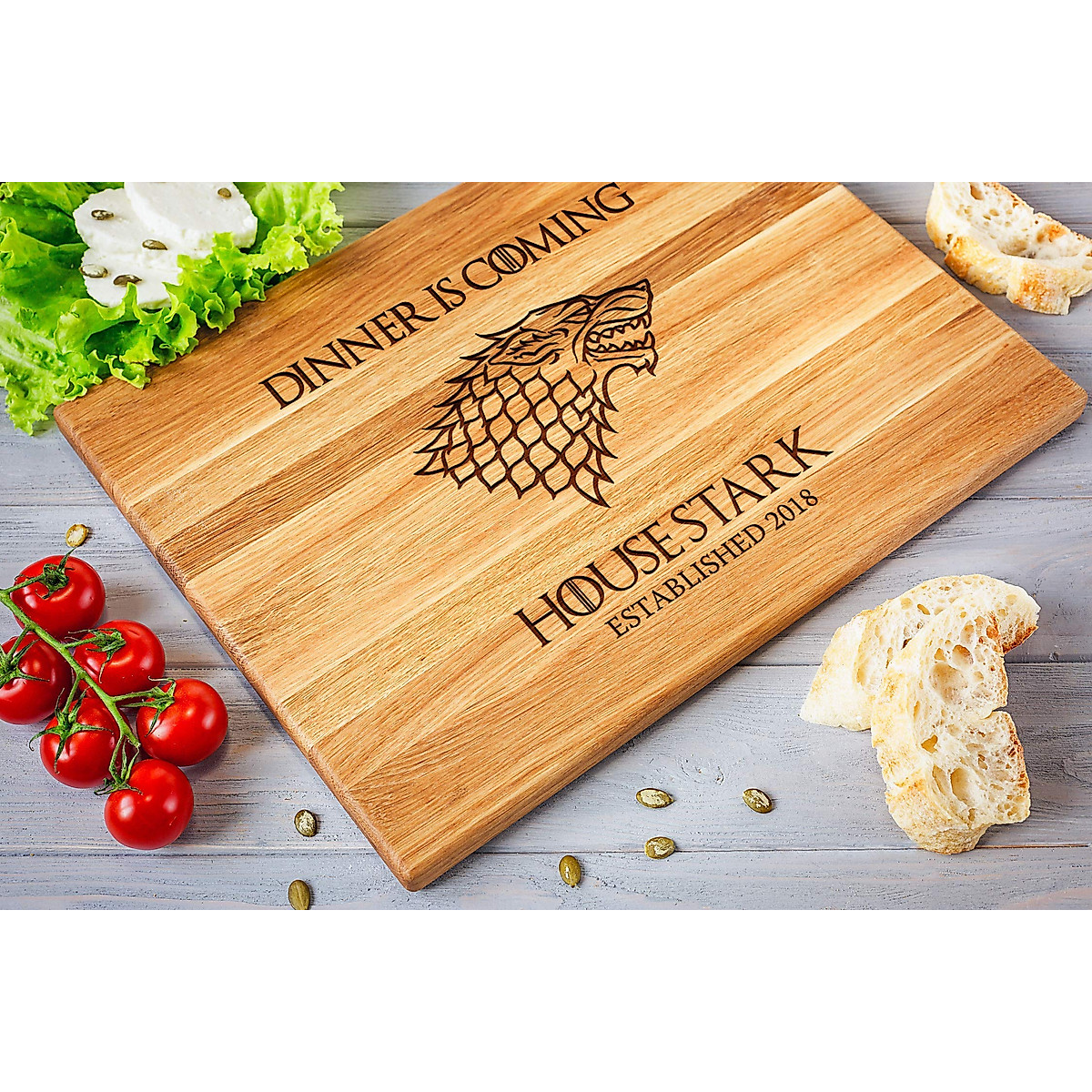 Personalized Cutting Board Dinner is coming Game of thrones House Stark Direwolf Engraved Custom Family chopping Wedding Gift Anniversary Housewarming Birthday game01