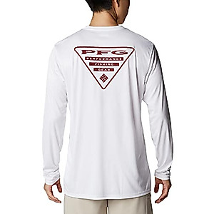 Columbia Men’s PFG Terminal Tackle Destination Long Sleeve, Sun Protection, White/Texas, Large