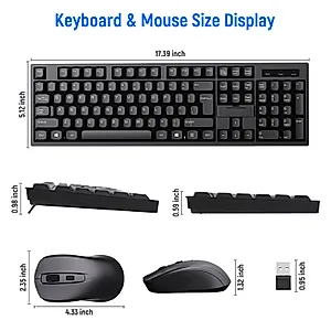 Wireless Keyboard and Mouse Combo-Full Size QWERTY Layout 2.4G Stereo Keycap Ergonomically Designed for Laptop,PC,Notebook,Windows,Computer Wired Numeric keypad,with USB-A&USB-C 2-in-1 Receiver