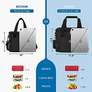 Femuar Lunch Bags for Women/Men, Insulated Lunch Bag for Work Office School Picnic - Lunch Cooler Bag Leakproof Lunch Box with Adjustable Shoulder Strap - Black