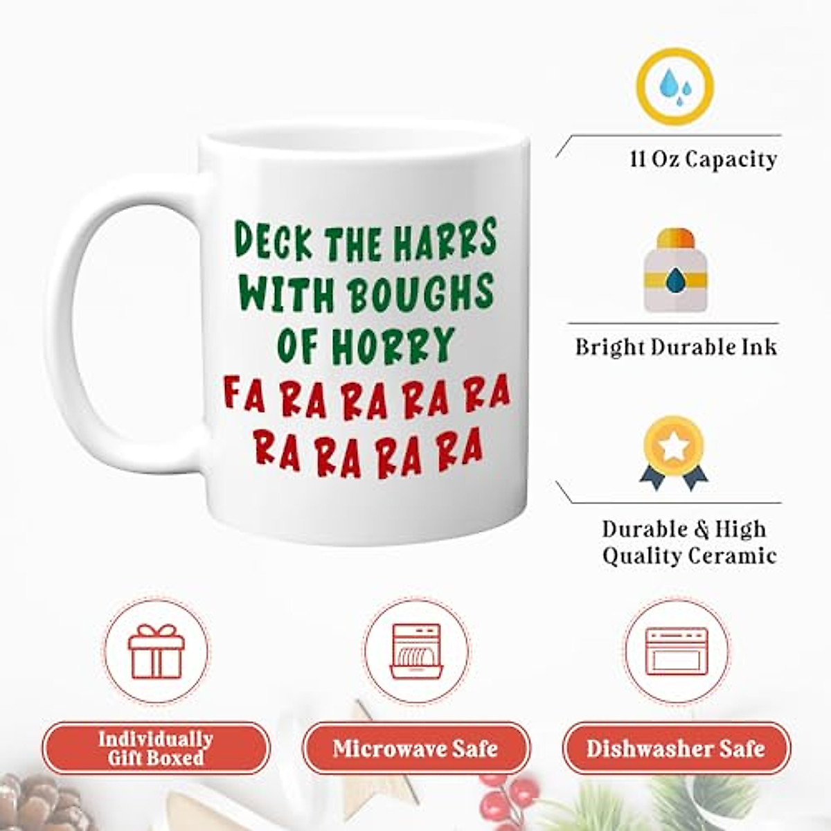 Arsemica Funny Christmas Coffee Mug, 11oz Christmas Story Drinking Cup Merchandise, Novelty Holiday Party Cups for Table Decorations, Xmas White Elephant Gifts for Women Men (Horry)