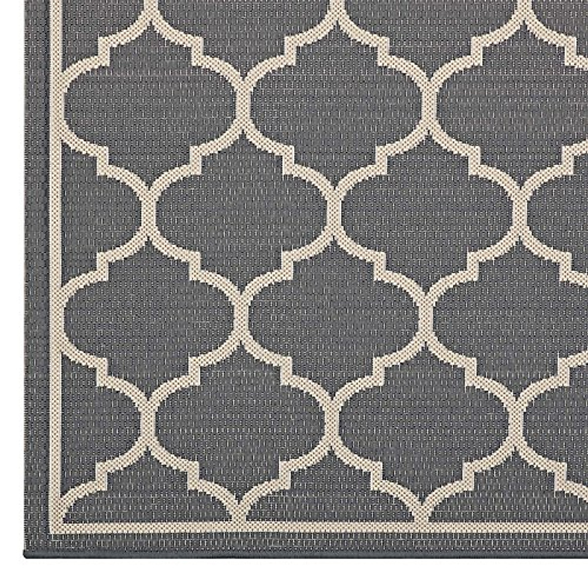 Modway Avena Moroccan Quatrefoil Trellis 5x8 Indoor and Outdoor In Gray and Beige
