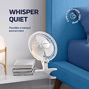 NEXAIR 6-Inch Clip on Fan,360 Degree Rotation,Two Speed Portable Clip Fan With Strong Clamp Grip,Quiet Operating Desk Fan Made Of Durable Material,Great For Bedroom,Office,Living Room NF001-WH-Q