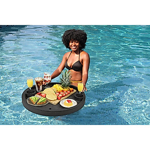 Polar Whale Floating Breakfast Table Serving Buffet Round Tray Drink Holders for Swimming Pool or Beach Party Float Lounge Refreshment Durable Black Foam UV Resistant with Cup Holders 24 Inches Wide