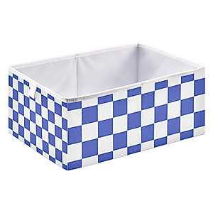 RunningBear Checkerboard Blue White Plaid Storage Basket Storage Bin Square Collapsible Storage Containers Towel Storage Organizer for Clothes Towels Magazine