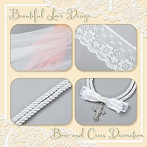 2 Pcs Wedding Veil and Cord Set, Wedding Lasso Lazo Para Boda with Cross for Catholic Wedding Ceremony Mexican Bridal Gifts(White Bowknot)
