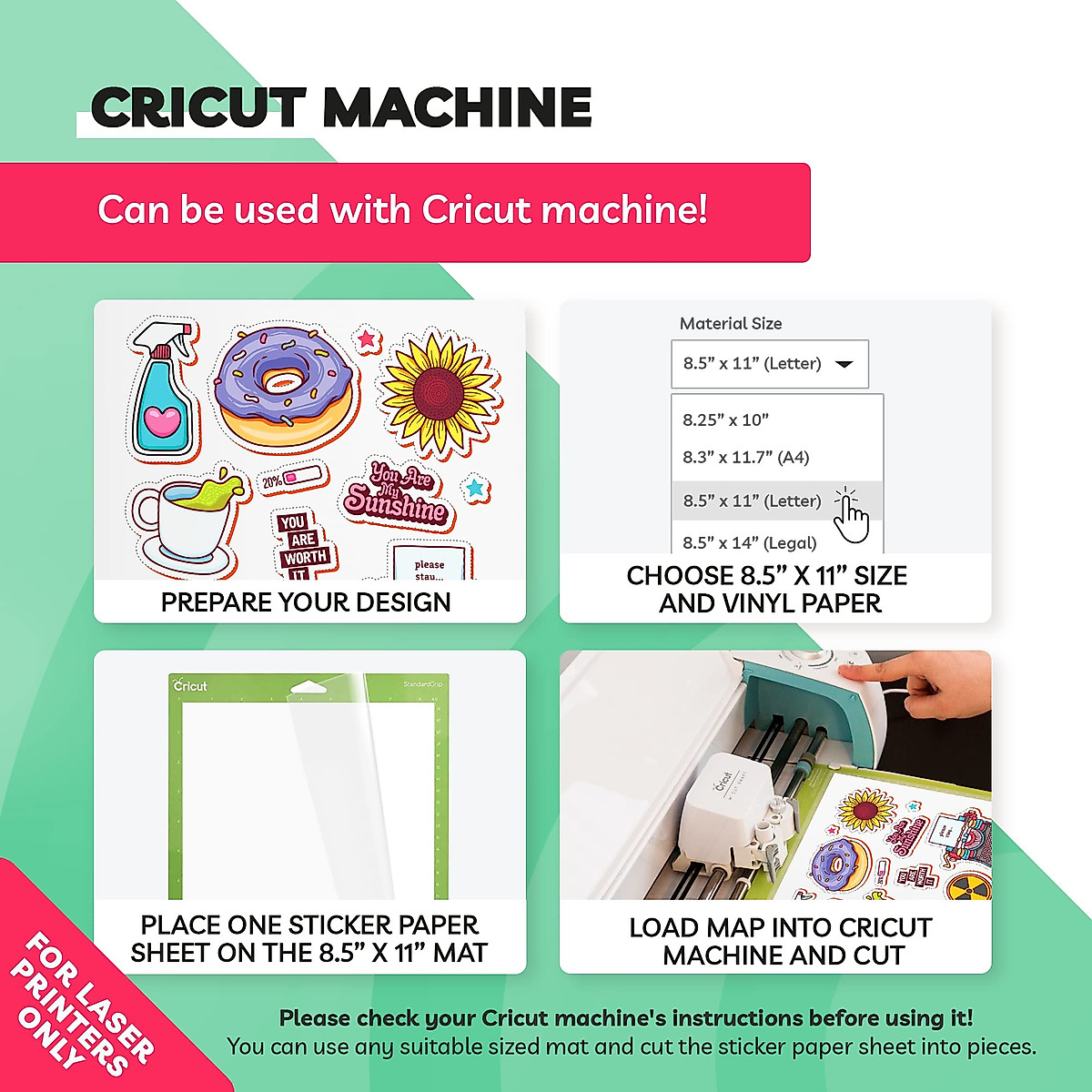 Clear Sticker Paper for Laser Printer - (20 Sheets), 8.5 x 11" Letter Size, Glossy Vinyl Sticker Paper - Perfect for Crafting and Vibrant Designs