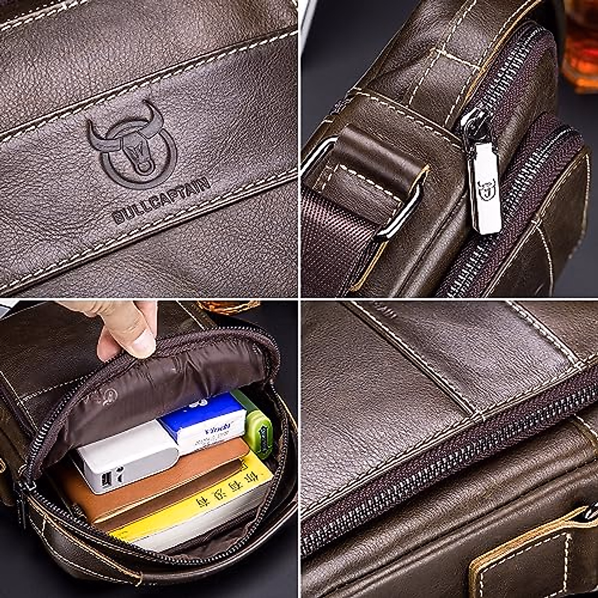 QAZWSXE Mens Shoulder Bags Crossbody,Genuine Leather Shoulder Sling Bag for Men Adjustable Man Purse Brown Small Messenger Bag for Men Travel Work Business Handbag