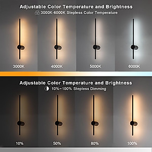 Battery Operated Wall Sconce Set of Two, USB Rechargeable LED Wall Lights with Remote Control, Dimmable Cordless Wall Lamp Indoor, 360° Rotation Reading Lamp for Living Room, Bedroom, Black, 24inch