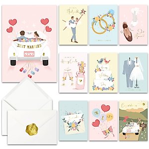 AUDREE 10 Modern Gold Foil Wedding Cards for Bride And Groom with Envelopes (5”x7”), Assorted Greeting Cards For Bridal Shower, Engagement, Newlywed, Wedding Congratulations, Wedding Cards Bulk