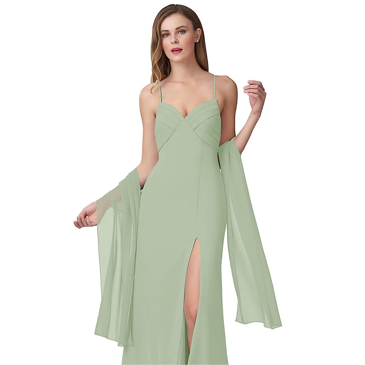 Juweniz Women's Chiffon Shawls Wraps Scarves for Bridesmaid Wedding Evening Prom Party Special Occasion Dresses Sage 90" x 20"