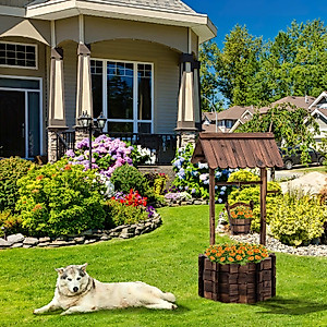 UDPATIO Wishing Well for Outdoors Planter for Plants Flowers Large Wooden Planter with Hanging Bucket, Rustic Solid Fir Wood of Decor for Garden Yard Patio Lawn Backyard Home Decor with Gloves