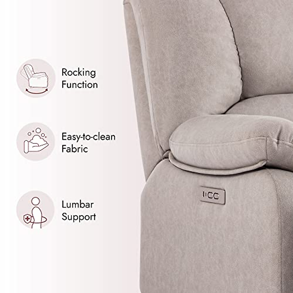 Watson & Whitely Power Recliner Chair for Adults, Fabric Electric Glider Reclining Chair for Living Room and Nursery, Upholstered Rocker Recliner with USB Port, Creamy Grey