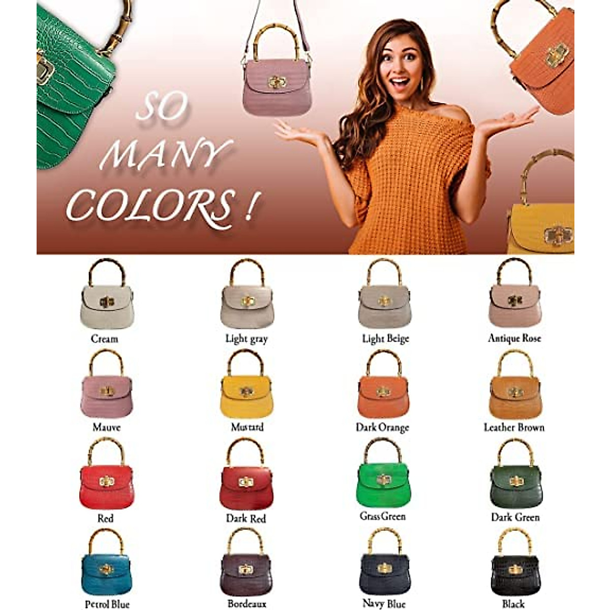 Women Handbag Leather Bamboo Top handle Crossbody bag Elegant Purse Evening bag Gift for Women Handmade Made in Italy (Mustard)