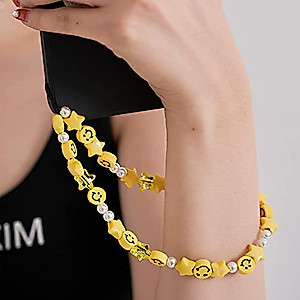 Vatogon Beaded Phone Strap Y2K Beaded Phone Charms Smiley Face Fruit Star Letter Pearl Handmade Rainbow Acrylic Polymer Clay Beads Keychain for Women Girls (6Pcs-D)