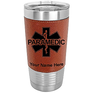LaserGram 20oz Vacuum Insulated Tumbler Mug, Paramedic, Personalized Engraving Included (Faux Leather, Basketball Style)
