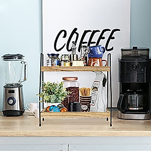 Countertop Coffee Station Organizer, Wood Coffee Bar Accessories Organizer for Coffee Bar Decor, Coffee K Cup Pods Holder Condiment Organizer, 2 Tier Countertop Organizer Shelf for Bathroom Kitchen