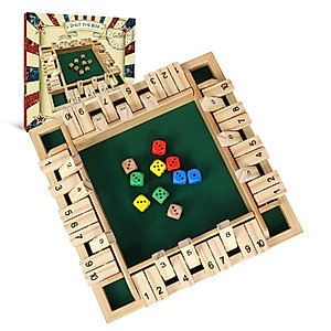 GOTHINK Shut The Box Dice Game with 8pcs Dices 12 inch Traditional Wooden Table Math Board Game 10 Numbers for Kids Adults, Family Classroom Home or Pub Bar 1-4 Players
