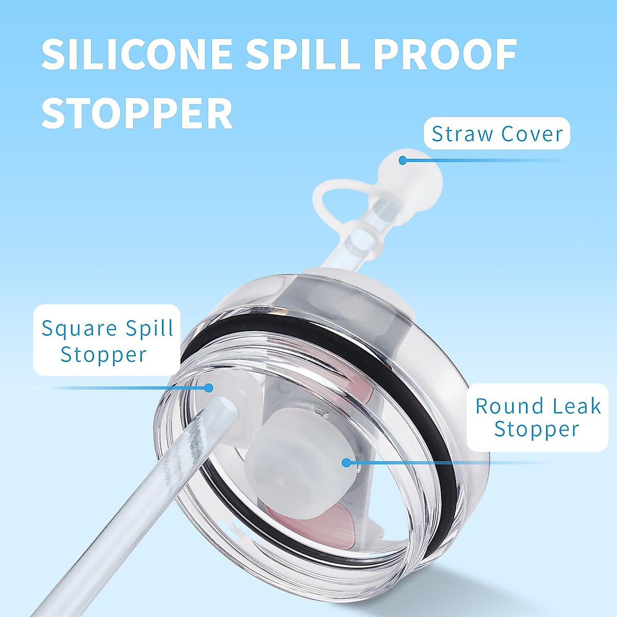 6Pcs Silicone Spill Proof Stopper for Stanley Cup 2.0 40oz/30oz Tumbler Leakproof Spill Stopper Set - 2 Straw Cover Sets, 2 Square Spill Stoppers,2 Round Leak Stoppers (6 PCS transparent)
