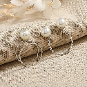 2pcs Shell Pearl Adjustable Wedding Statement Rings for Women Girls Silver Plated Expandable Twisted Layered Open Wrap Rings Comfort Fit Fashion Delicate Birthday Christmas Party Jewelry Gifts (Silver)