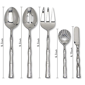Supreme Housewares 5-Piece Bamboo Shaped Hostess Set, 18/8 Stainless Steel Silverware Serving Set, Mirror Polished, Dishwasher Safe (Bamboo)