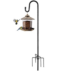 Bird Feeder Pole, 78 Inch & 5/8 Inch Diameter Stainless Steel Heavy Duty Shepherds Hooks for Outdoor to Hang Outdoor Lights with 5 Prongs Base, Rustproof for Garden Decor or Wedding Decors(Black)