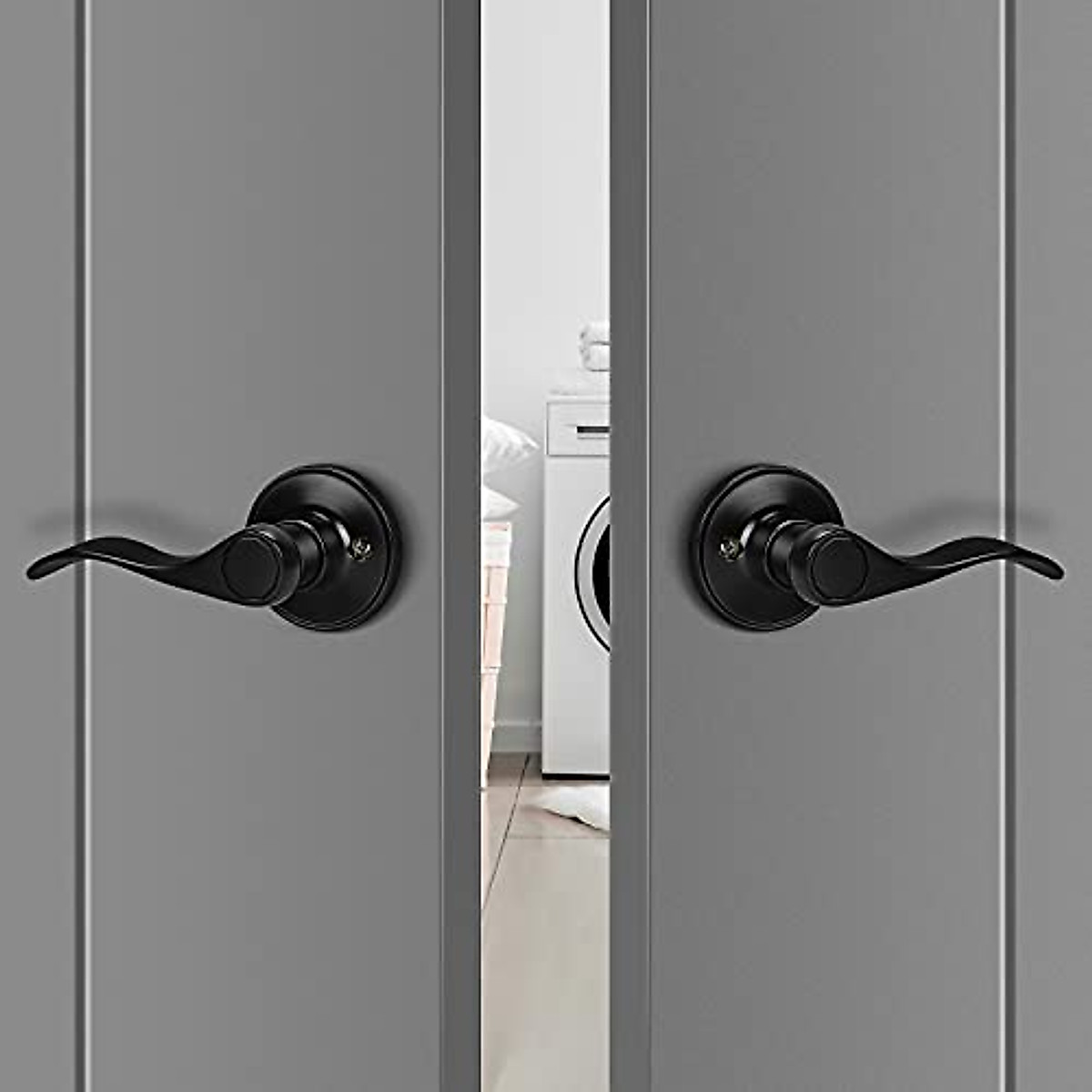 Gobrico Pack of 4 Wave Style Single-Side Dummy Door Levers Right and Left Handed Door Handles Matte Black Finish