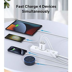 2 Pack USB C Charger, 40W 4-Port Fast USB C Wall Charger Block Dual Port PD+QC Plug Multiport Charging Block for iPhone15 14 13 12 11 Pro Max XS XR 8 7,iPad, Samsung,Tablet(with 2Pack 6.6ft Cable)