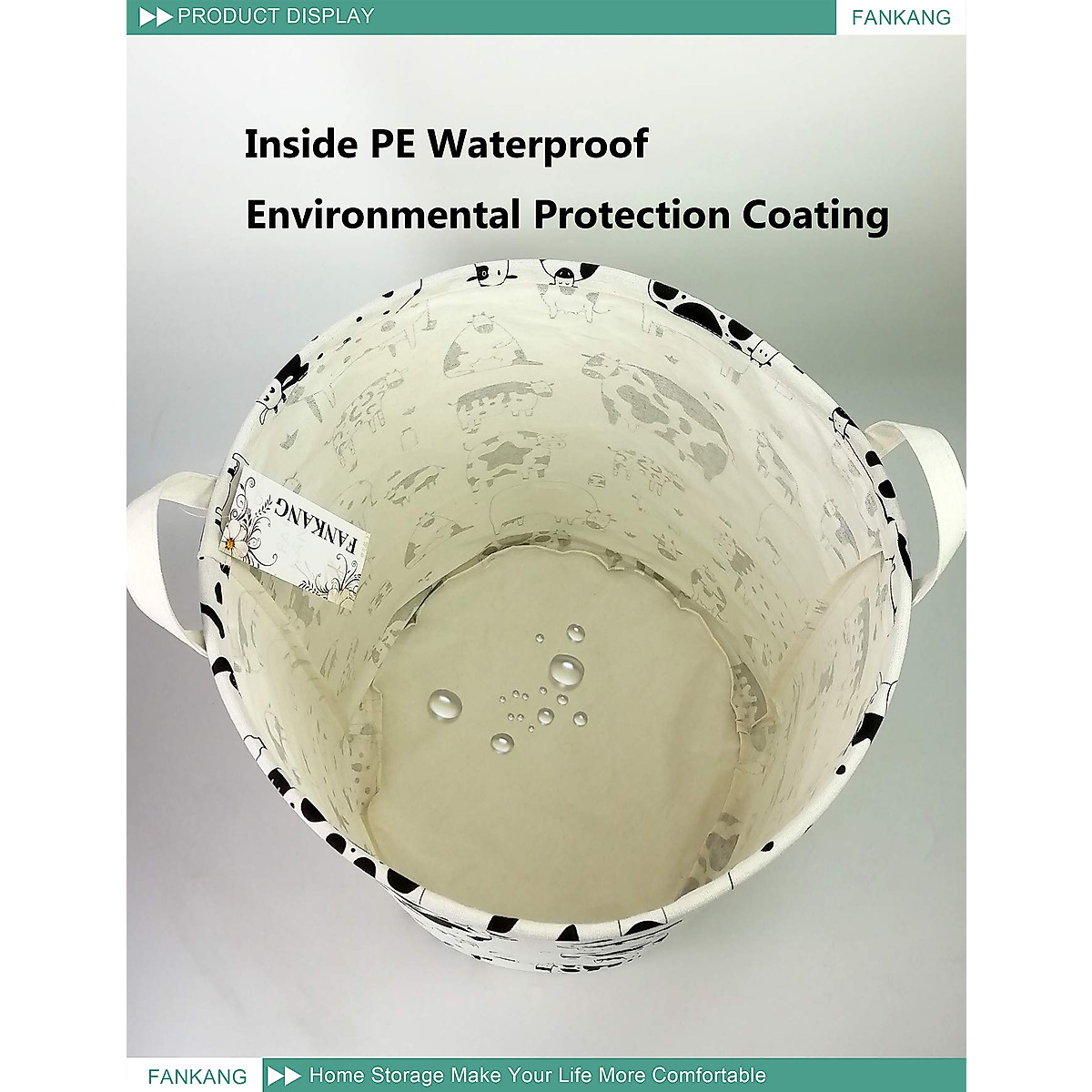 FANKANG Storage Basket, Nursery Hamper Canvas Laundry Basket Foldable with Waterproof PE Coating Large Storage Baskets for Kids Boys and Girls, Office, Bedroom, Clothes,Toys（Cows）