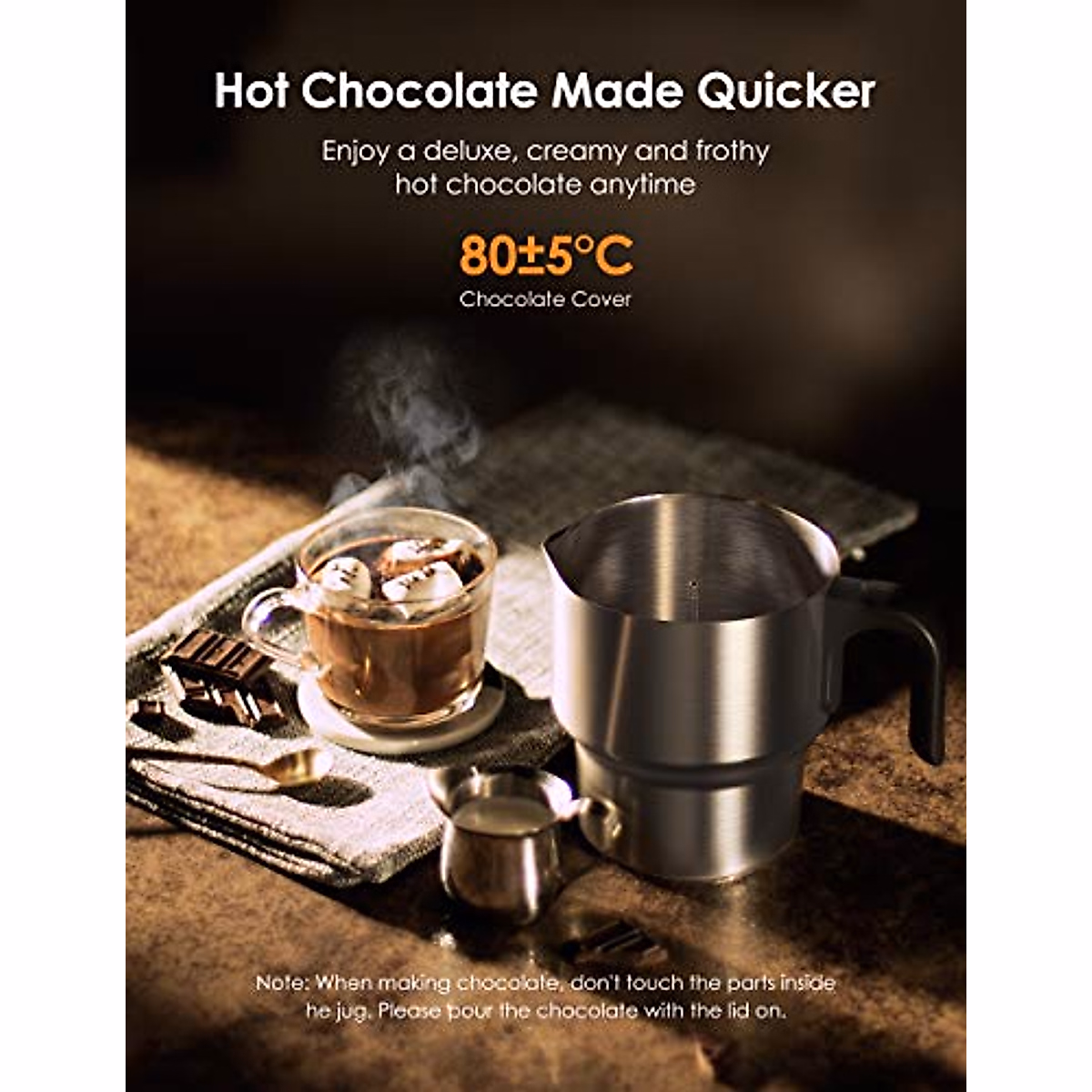 RATRSO Milk Frother and Steamer, 4 IN 1 Frother for Coffee 16.9OZ, Hot Chocolate Maker, Detachable Milk Warmer, Hot/Cold Foam Maker, Dishwasher Safe, Frother for Coffee, Latte, Cappuccino