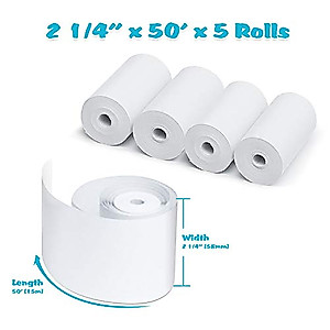 Dragon Touch InstantFun Kids Camera Refill Print Paper, Zero Ink, 5 Rolls, 2 1/4" x 50’, 58mm x 15m, Thermal Paper, Print Paper-White