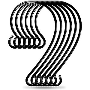 FEED GARDEN 6 Pack 9 Inch Metal Tree Branch Hook, 1/5 Inch Diameter Rust Resistant Hanging Black S Shaped Hooks for Bird Feeders and Baths, Planters, Lanterns, Ornaments and More.