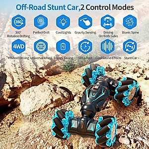 Jovow 1:12 RC Stunt Car, 2.4GHz 4WD Remote Control Gesture Sensor Toy Cars, Double Sided Rotating Off Road Vehicle 360° Flips with Lights Music, Toy Cars for Boys & Girls Birthday