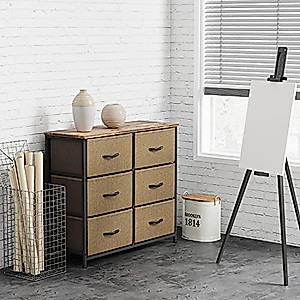 FEZIBO Dresser Organizer, Chest of Drawers-Dresser for Bedroom, Hallway, Entryway, Closets, Furniture Storage Tower-Steel Frame, Wood Top, 6 Drawers Organizer Units-Coffee and Brown