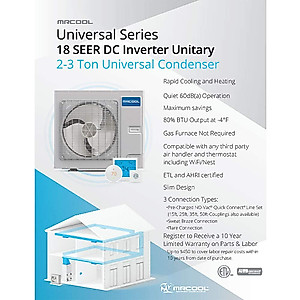 2 to 3 Ton 20 SEER Variable Speed MrCool Universal Central Heat Pump Split System - Upflow/Horizontal with Quick Connect Lineset - 15 Feet