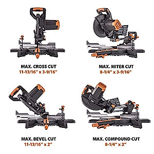 Evolution Power Tools R255SMS+ PLUS 10-Inch Sliding Miter Saw Plus Multi-Material Multi-Purpose Cutting Cuts Metal, Plastic, Wood & More 0˚ - 45˚ Bevel & 50˚ - 50˚ Miter Angles TCT Blade Included
