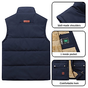 Vcansion Men's Outdoor Casual Stand Collar Thicken Qulited Fleece Jacket Padded Vest Lightweight Down Cotton Vest Coat Blue US M