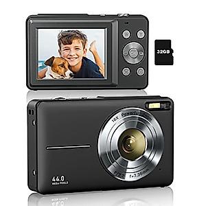 Digital Camera for Kids, Lecran 1080P 44MP Kids Camera with 32GB Card Point and Shoot Camera with 16X Zoom, Compact Portable Cameras Christmas Birthday Gift for Children Kids Teens Girl Boy(Black)