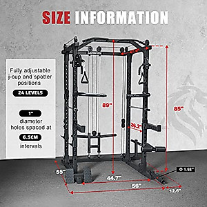 LIONSCOOL Master Power Rack & All-in -One Cable Crossover Cage for Home/Garage Gym, 1500LBS Rackable Capacity, Stronger, Safer and Multifuntional (Black 2022)
