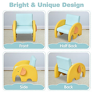 Kinsuite Elephant Toddler Armchair - Kids Single Couch Kids Accent Chair with Cute Design for Play Room Nursery Reading Resting Birthday Gift for 3-5 Years Old Boys & Girls, Blue & Yellow
