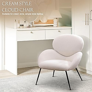 Aimerive Accent Chair, Living Room Teddy Chair Fabric, Modern Upholstered Sherpa Chair with Black Metal Legs, Accent Armchair with Backrest,Comfy Reading Chair for Bedroom,Relaxing,White