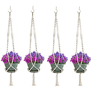 Sorbus Macrame Plant Hanger [4 Pack] Indoor Outdoor Hanging Plant Pots Cotton Rope, Elegant for Home, Patio, Garden